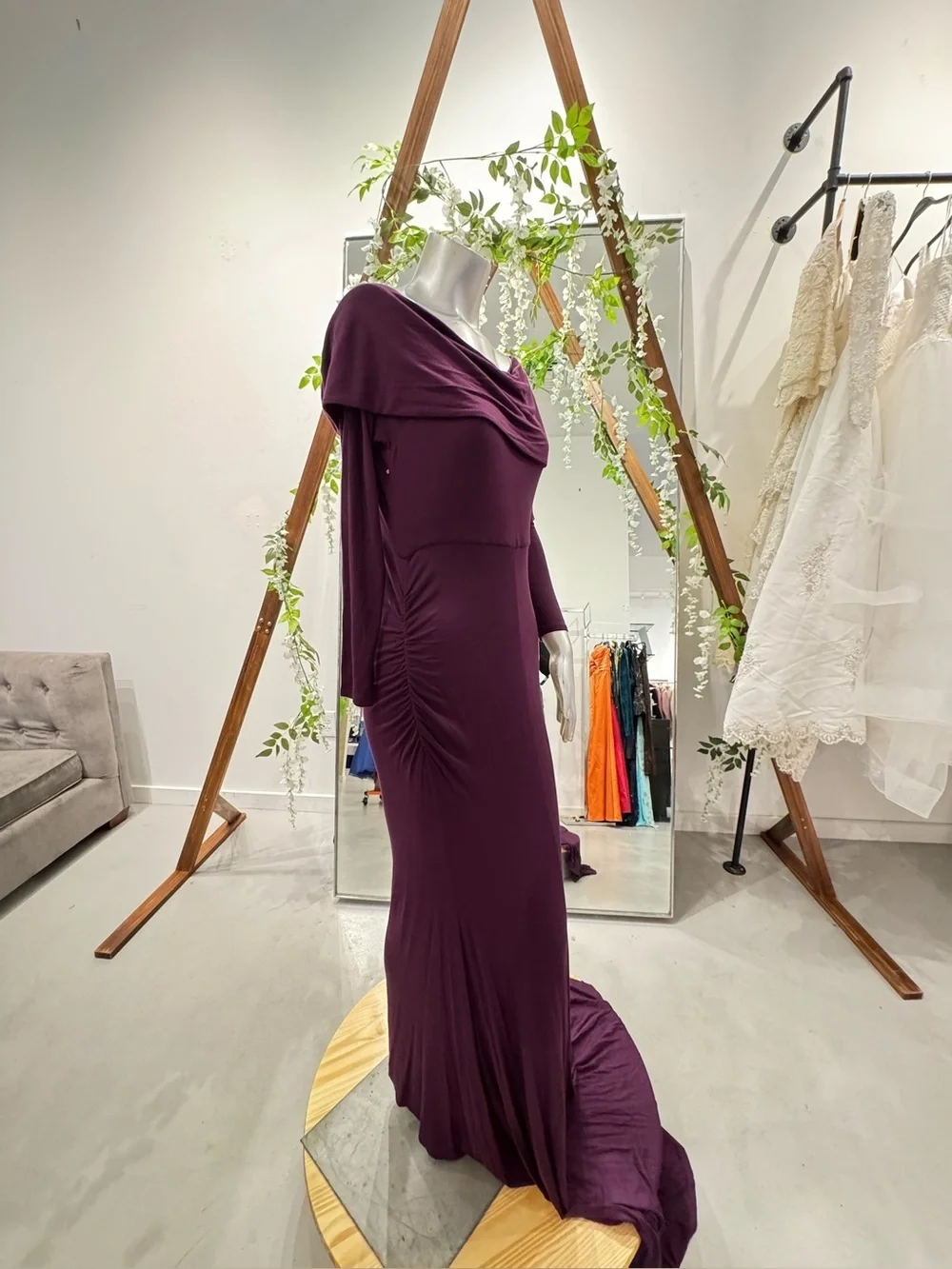 Runway Recyc | Dresses | Plum Off Shoulder Ruched Maxi Gown Medium ...